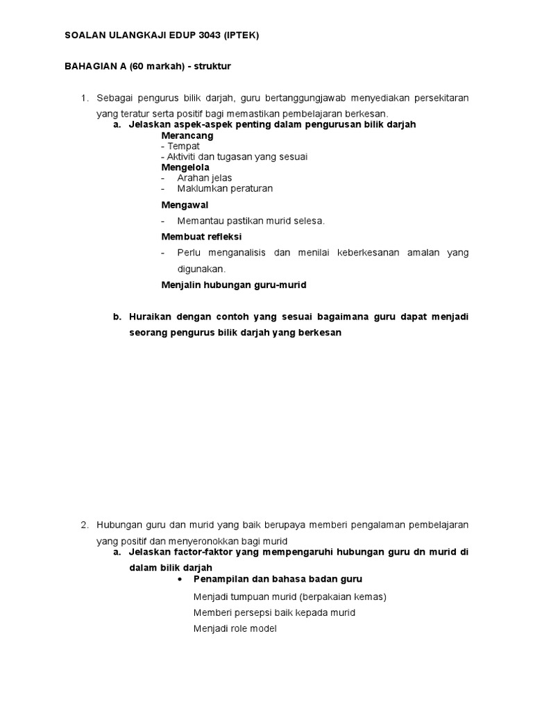 Soalan Ulangkaji Edup 3043 | PDF