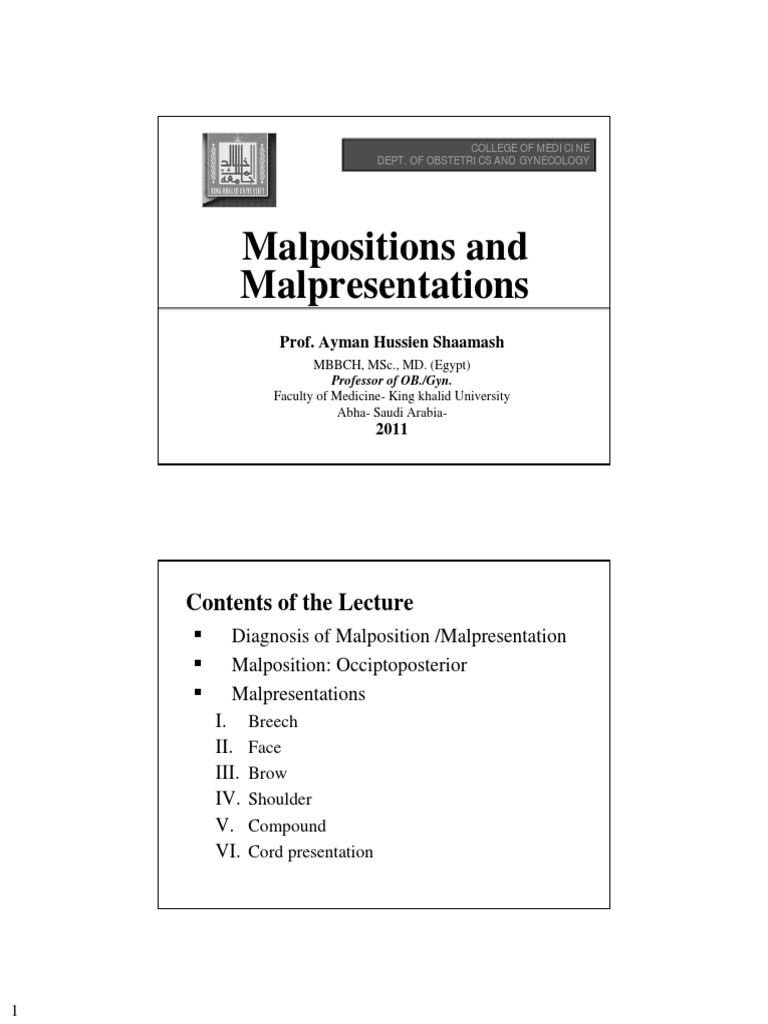 DR - Ayman Malpresentation | PDF | Childbirth | Caesarean Section