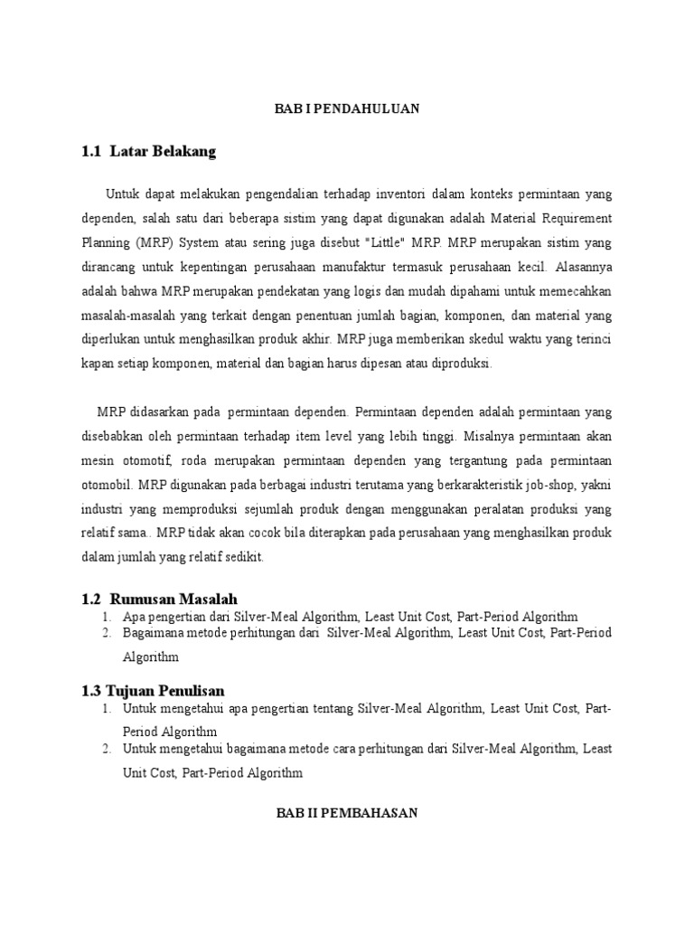 Inventory (Silver-Meal Algorithm, Least Unit Cost, Part-Period Algorithm) | PDF