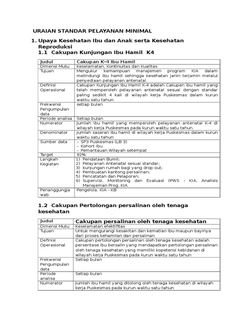 Uraian Standar Pelayanan Minimal | PDF