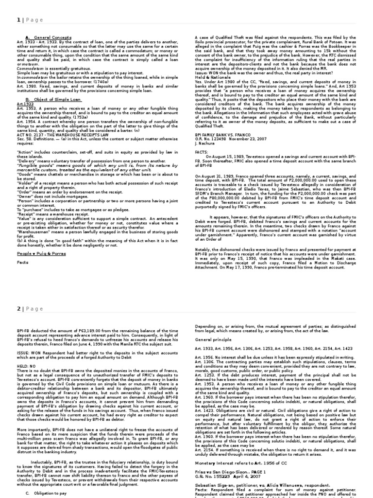 A. General Concepts: Commodatum Is Essentially Gratuitous | PDF ...