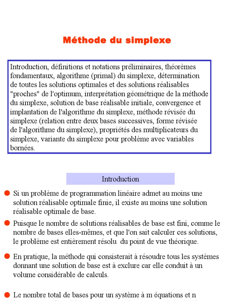 Methode Du Simplexe | PDF | Optimisation linéaire | Algèbre