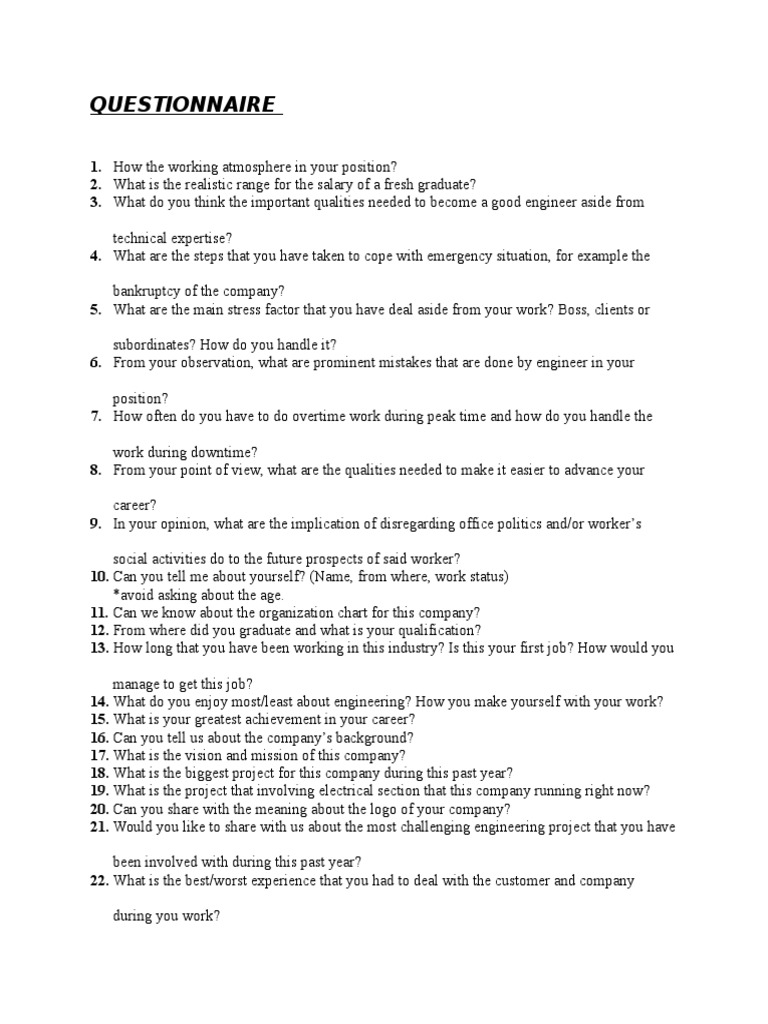 Questionnaire | PDF | Internship | Job Hunting