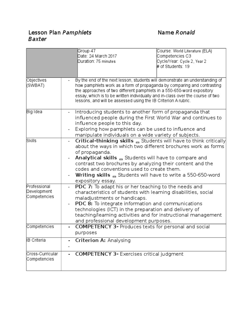 Brochures Lesson Plan | PDF | Propaganda | Lesson Plan