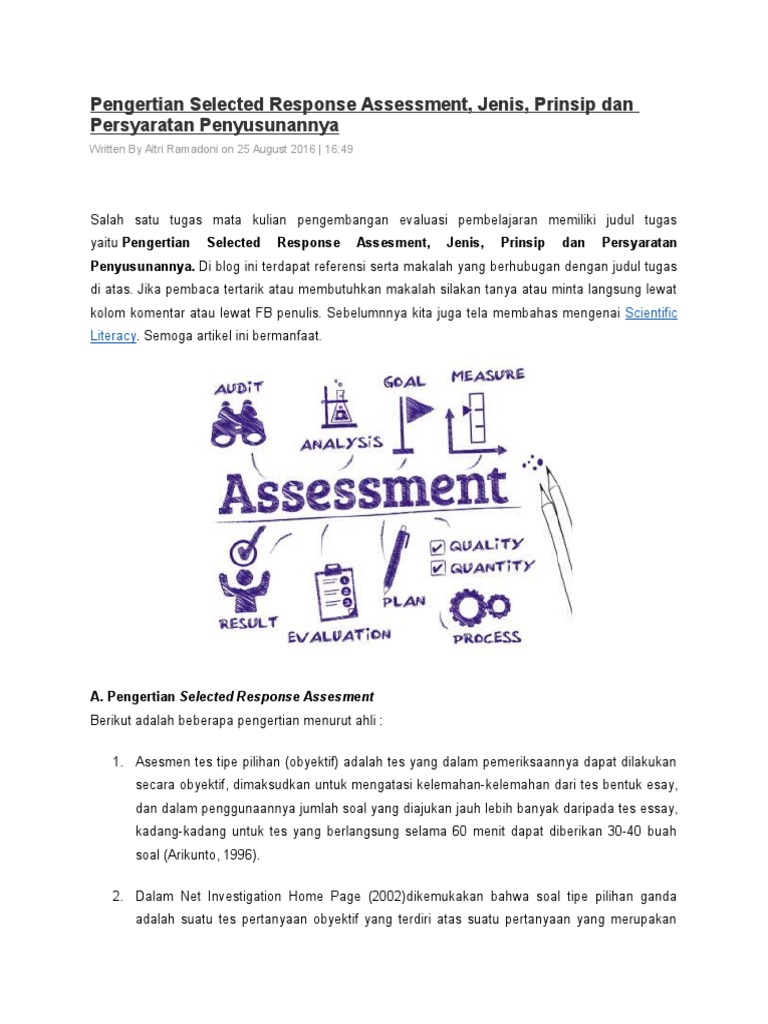 Pengertian Selected Response Assessment | PDF