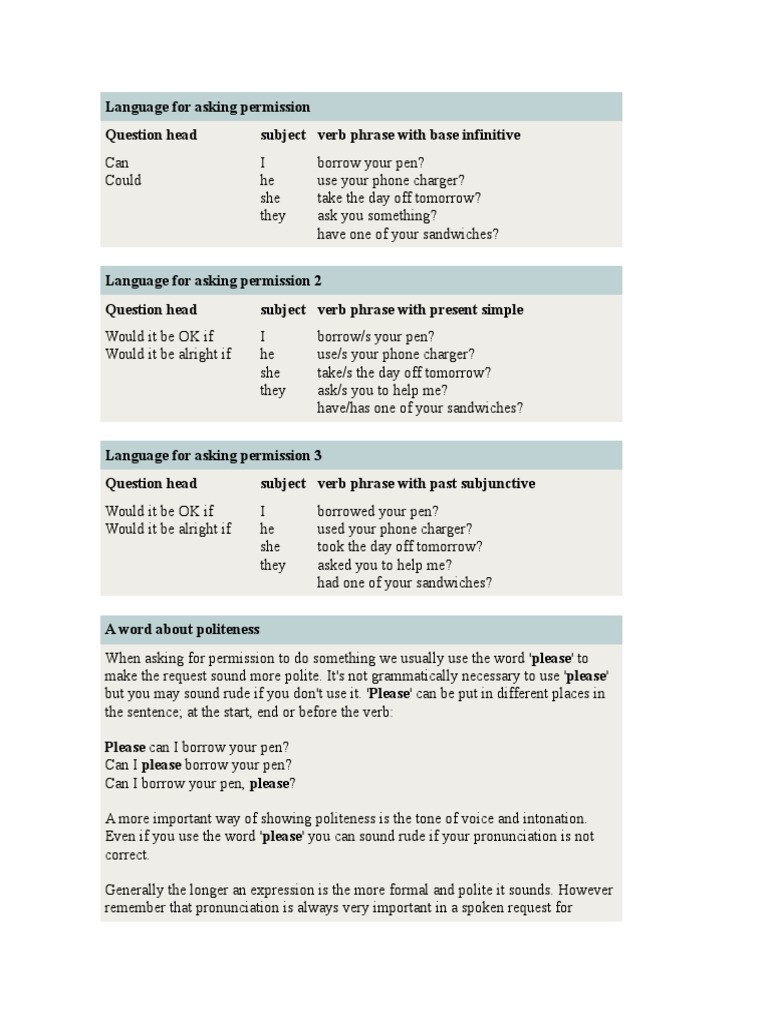 BBC Asking For Permission Activity | PDF | Verb | Question