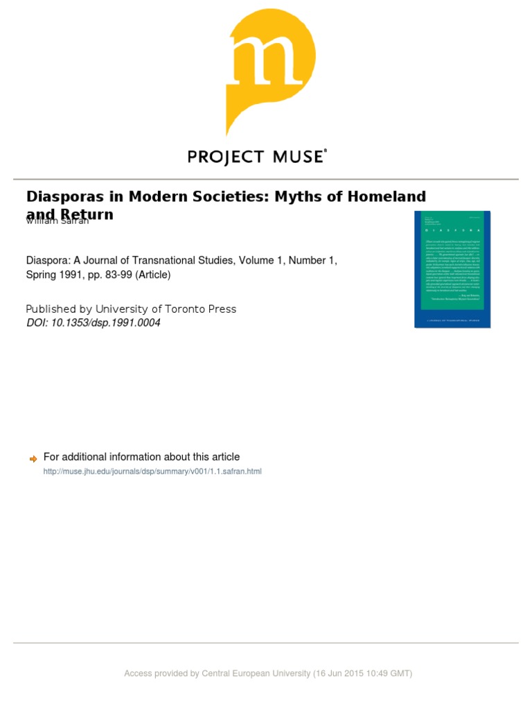 William Safran - Diasporas in Modern Society | PDF | Diaspora | Romani ...
