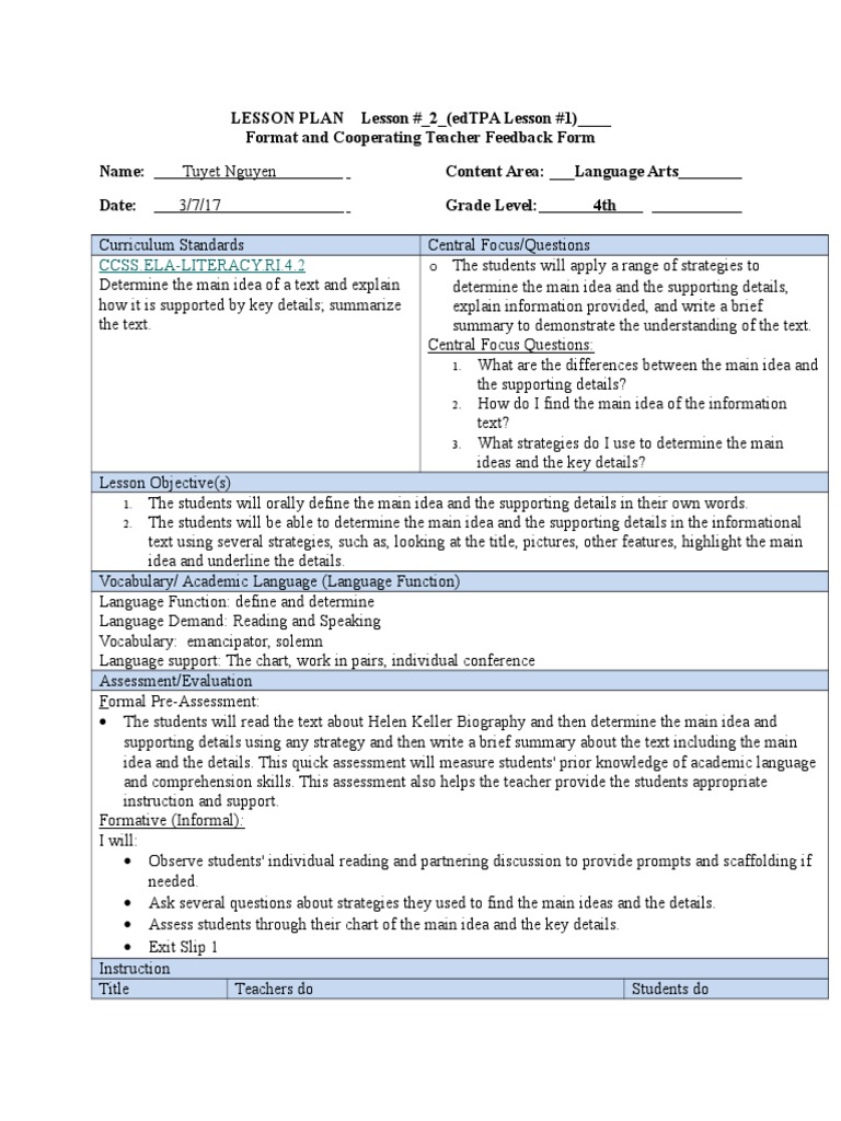 Videolessonplan-Self Assessment - Supervisorfeedback | PDF ...
