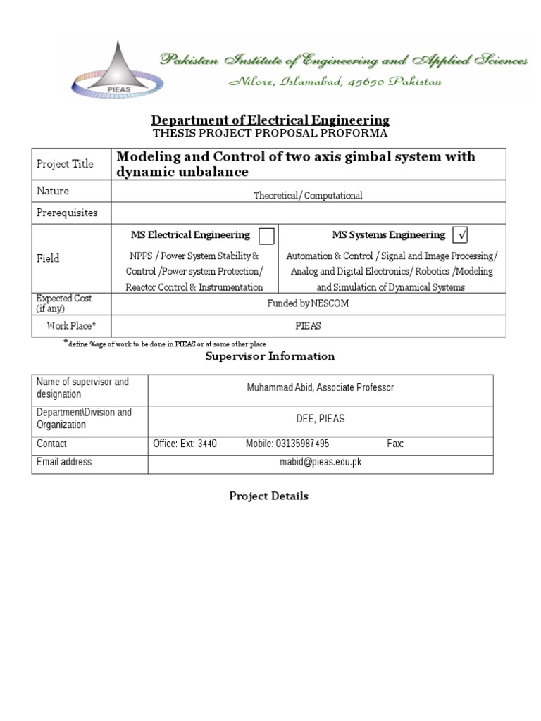 Modeling and Control of Two Axis Gimbal System With Dynamic Unbalance ...