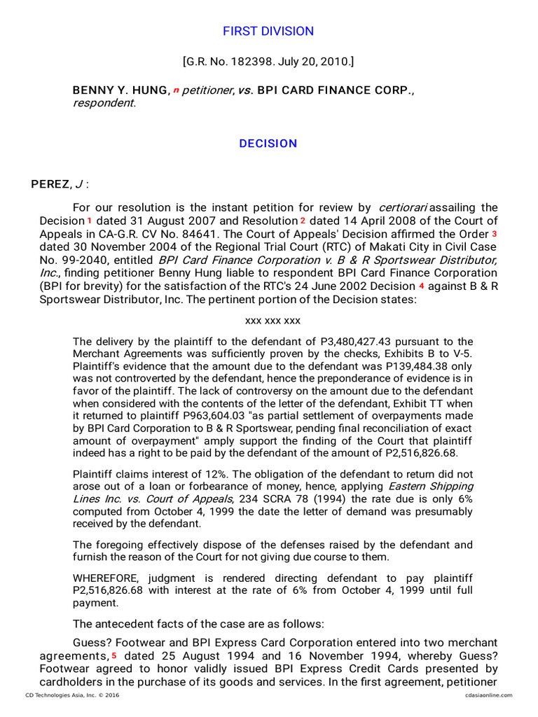 Benny Hung v. BPI Finance Corp. | PDF | Lawsuit | Complaint