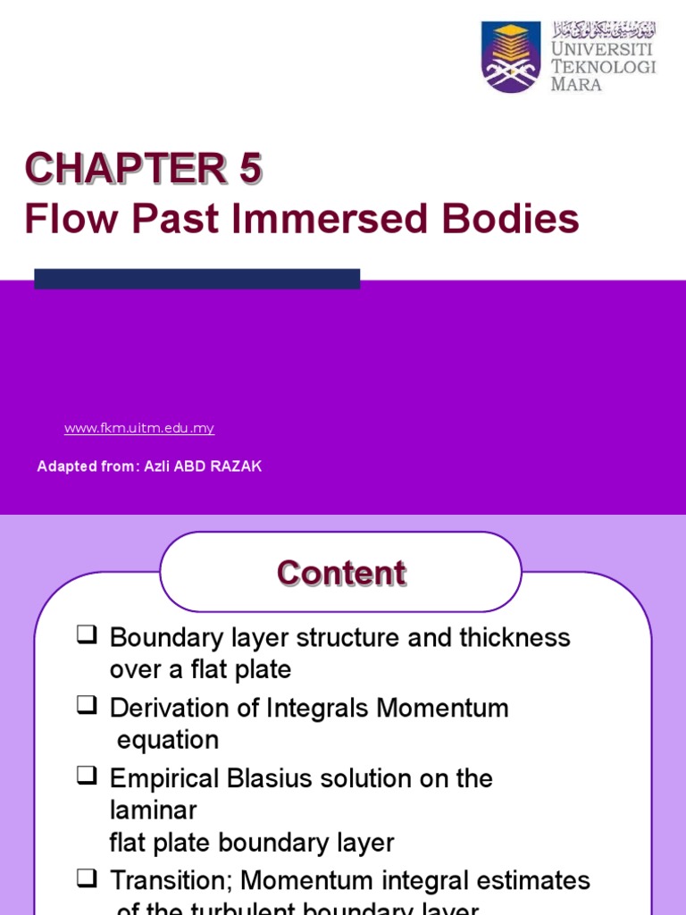 Analysis of External Flow Past Immersed Bodies and Development of the Momentum Integral Boundary ...