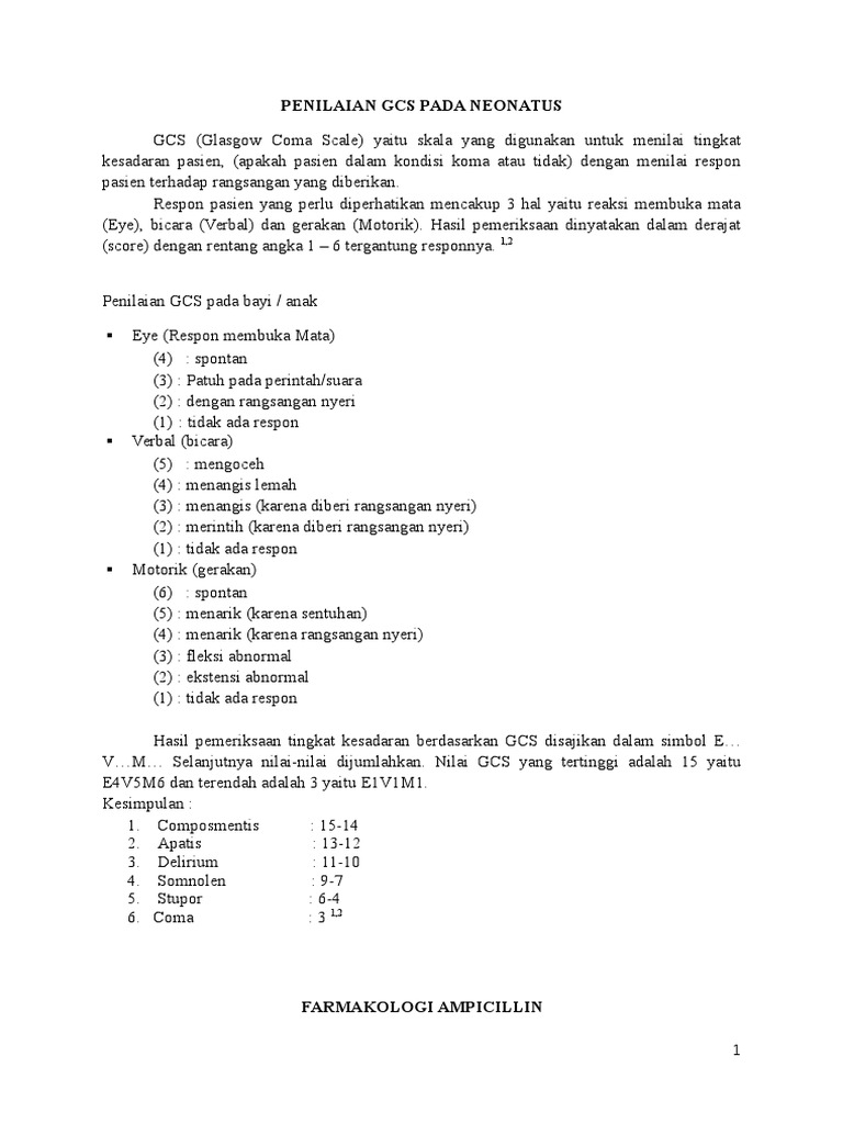 Penilaian GCS pada Neonatus dan Bayi | PDF