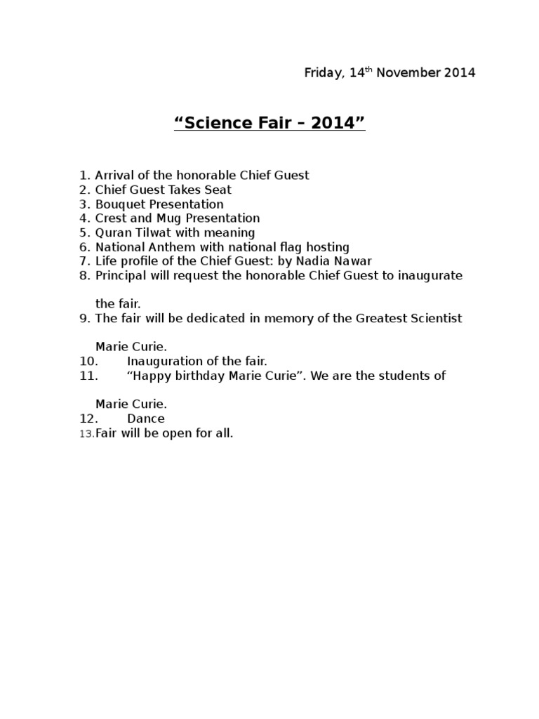Science Fair Program, 2014 | PDF