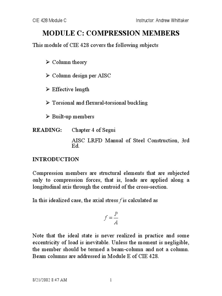 Module C: Compression Members: Reading | PDF | Buckling | Column