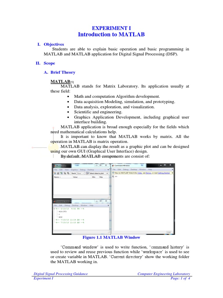 Introduction To MATLAB: Experiment I | PDF | Matlab | Graphical User Interfaces