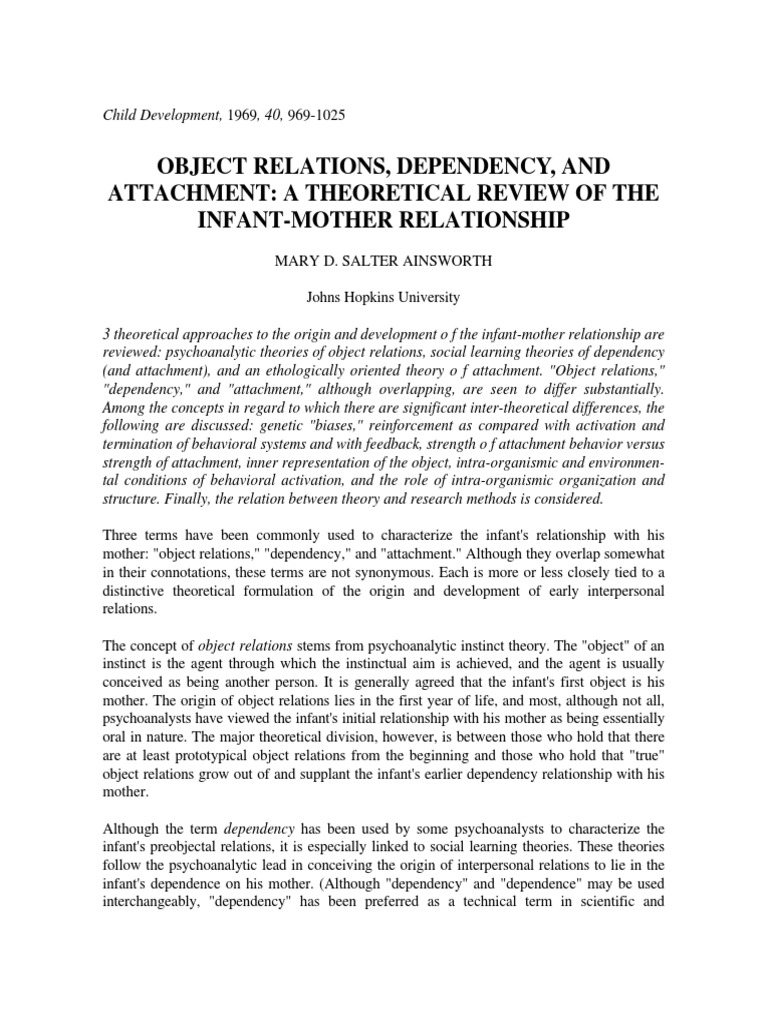 Ainsworth 1969 OBJECT RELATIONS, DEPENDENCY, AND ATTACHMENT: A ...