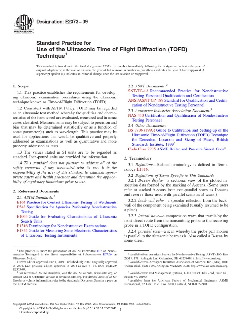 Use of The Ultrasonic Time of Flight Diffraction (TOFD) Technique | PDF ...