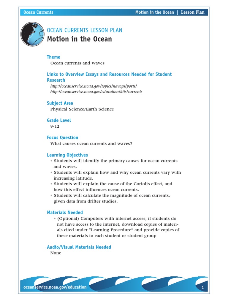 Motion in The Ocean: Ocean Currents Lesson Plan | PDF | Tide | Wound