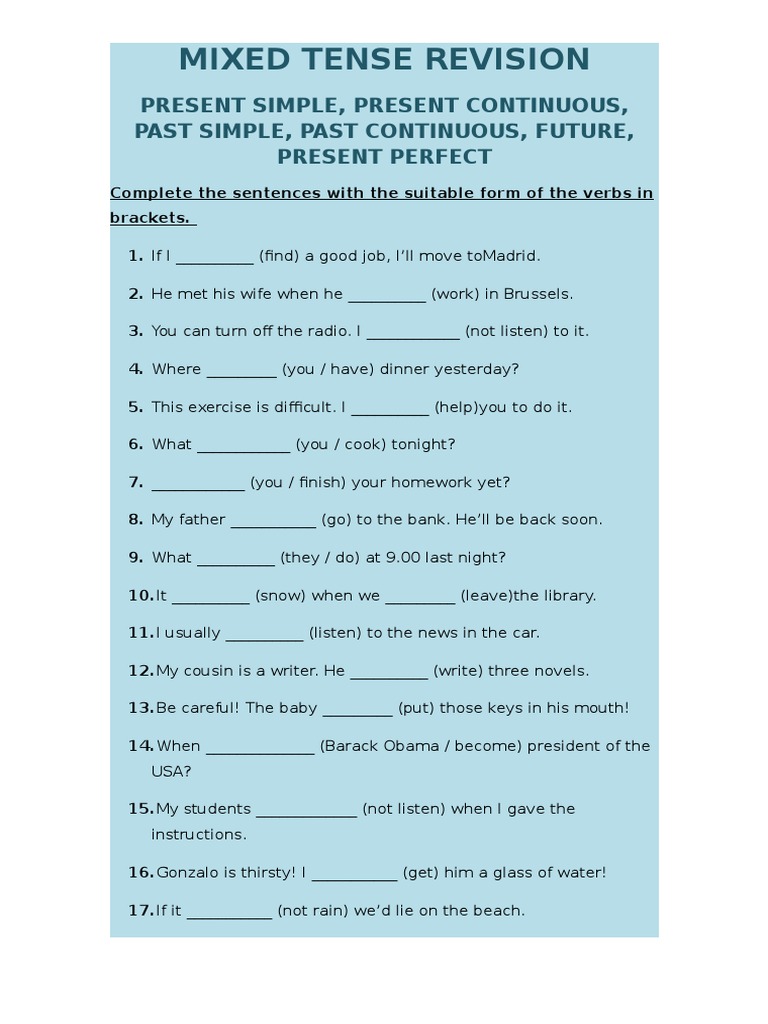 Mixed Tense Revision | PDF | Language Arts & Discipline | Foreign ...