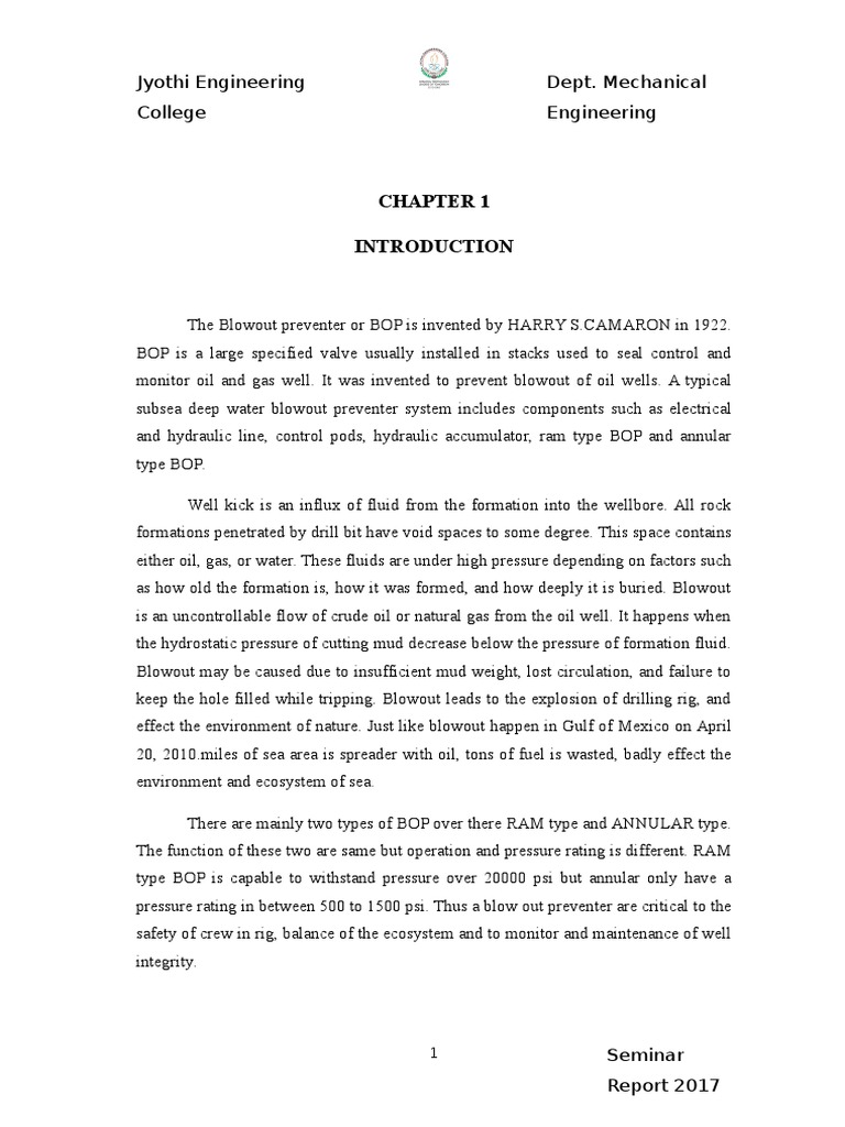 Dept. Mechanical Engineering Jyothi Engineering College | PDF | Blowout (Well Drilling) | Casing ...