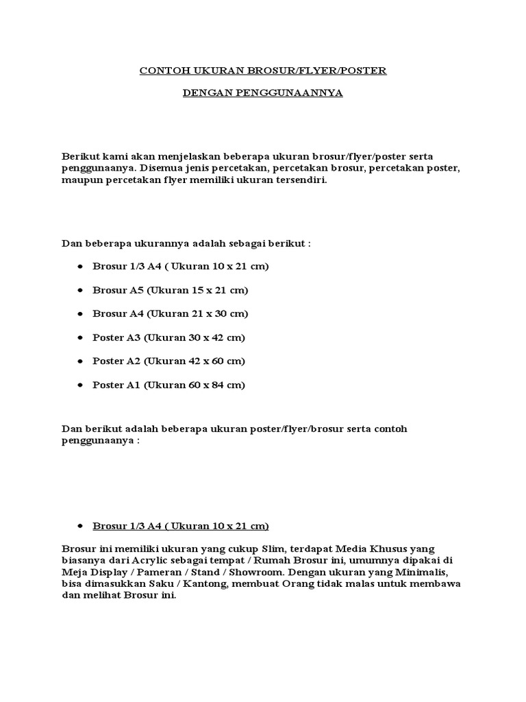 Contoh Ukuran Brosur | PDF