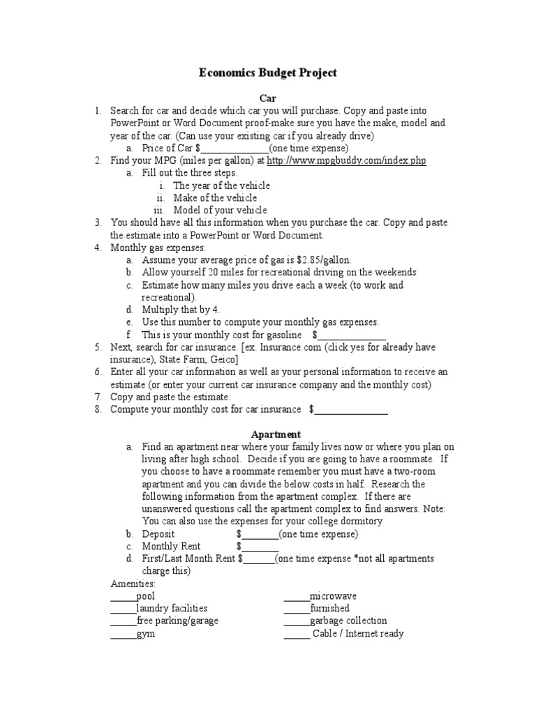 Economics Budget Project | PDF | Foods | Business