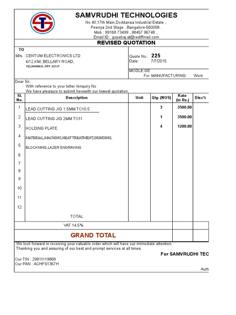 Samvrudhi Technologies: Revised Quotation 225 | PDF | Computing | Computing And Information ...
