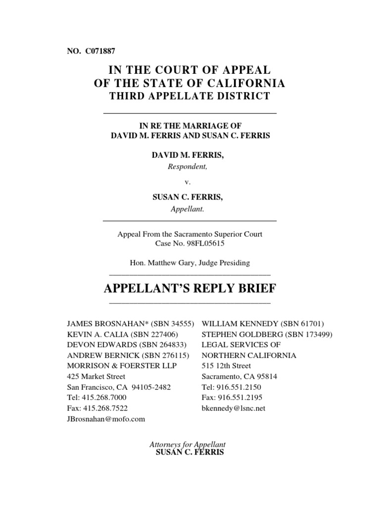 Appellant's Reply Brief by Attorney James Brosnahan: Susan Ferris v ...