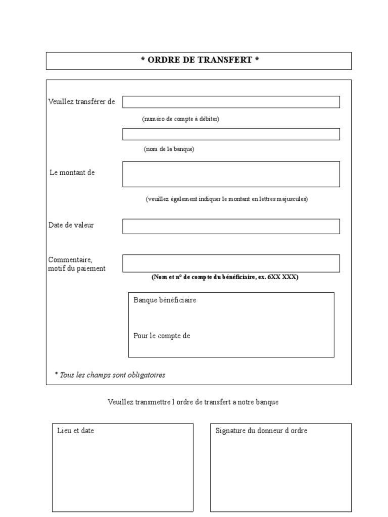 Ordre de Transfert Bancaire Modèle | PDF