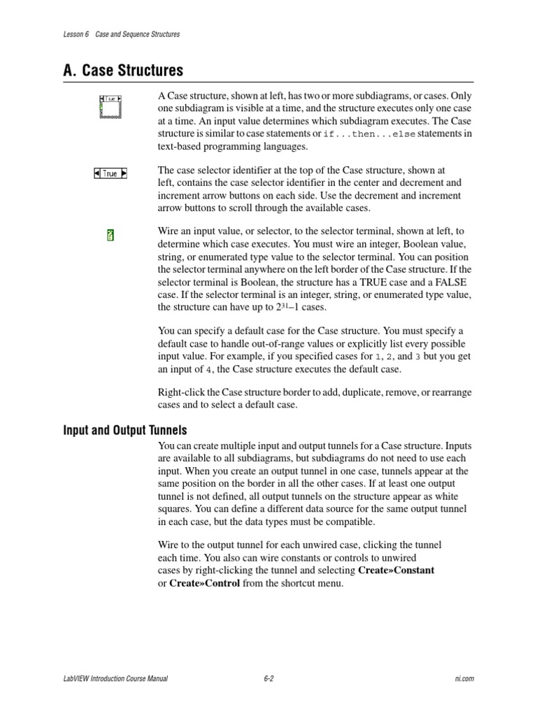 A. Case Structures: Input and Output Tunnels | PDF | Boolean Data Type | Data Type