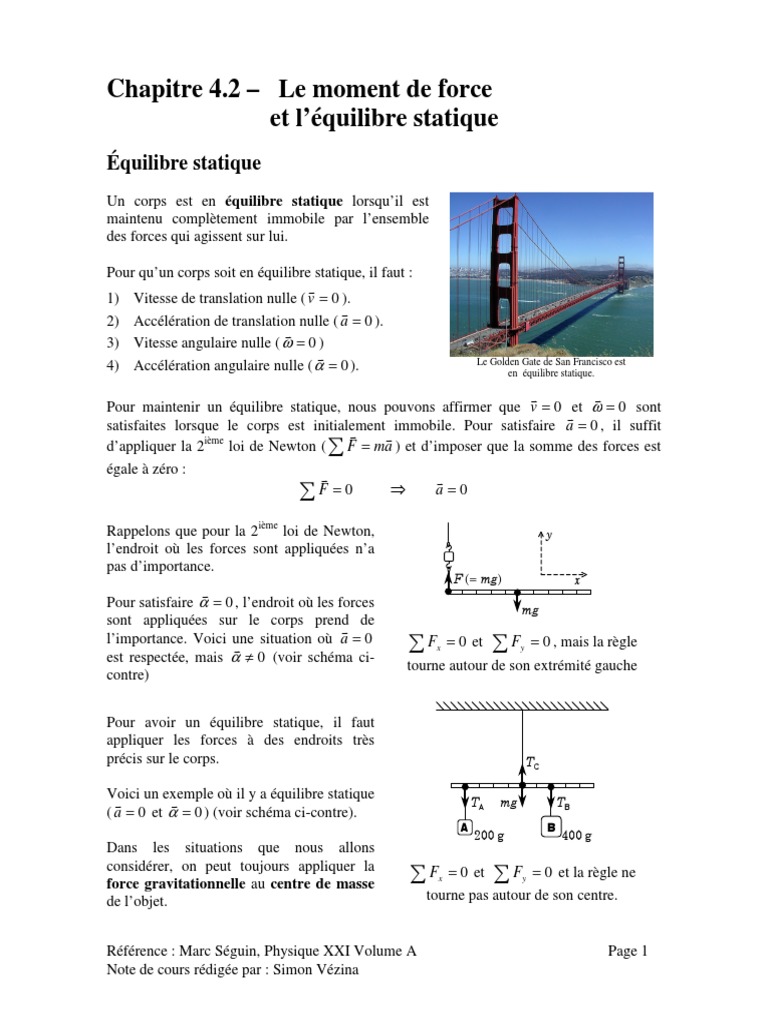 Équilibre statique et moment de force | PDF | Moment d'une force | Angle