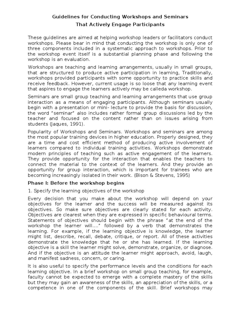 Guidelines For Conducting Workshops and Seminars That Actively Engage ...