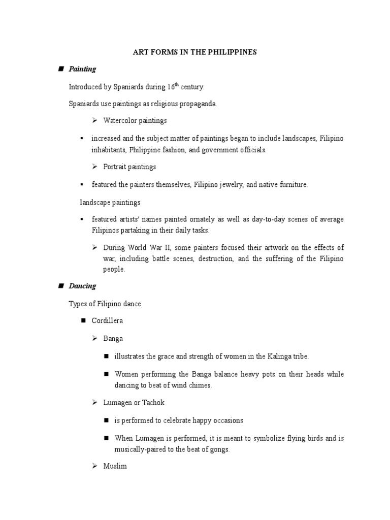 Major Art Forms in the Philippines | PDF | Philippines | Pottery