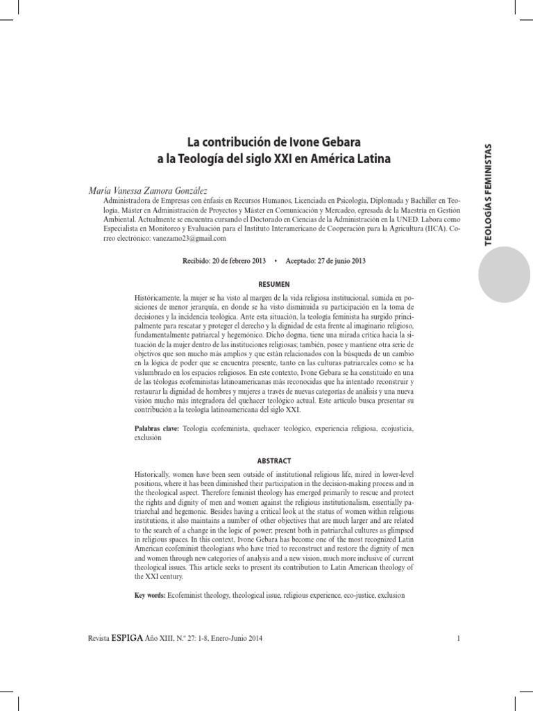 La Contribucion de Ivone Gebara A La Teologia Del Siglo XXi | PDF ...