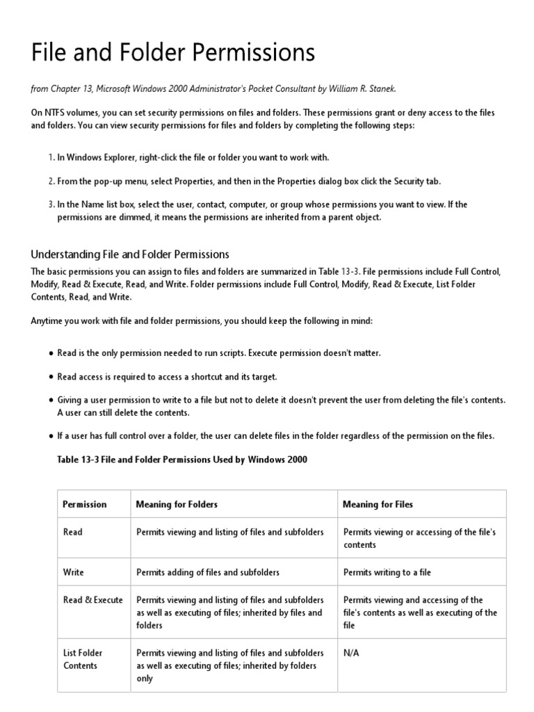 File and Folder Permissions | PDF | Group Policy | Computer File