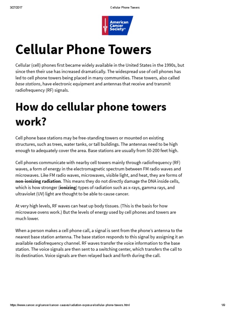 Cellular Phone Towers | PDF | Radio Frequency | Cancer