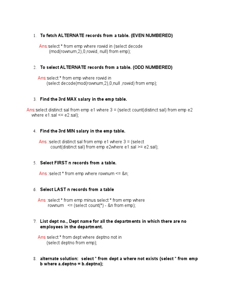 137 SQL Querry Int Questions and Answers | PDF | Salary | Data Management