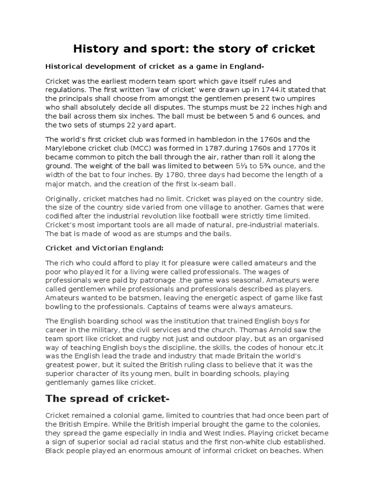 History and Sport: The Story of Cricket | PDF | Cricket | Test Cricket
