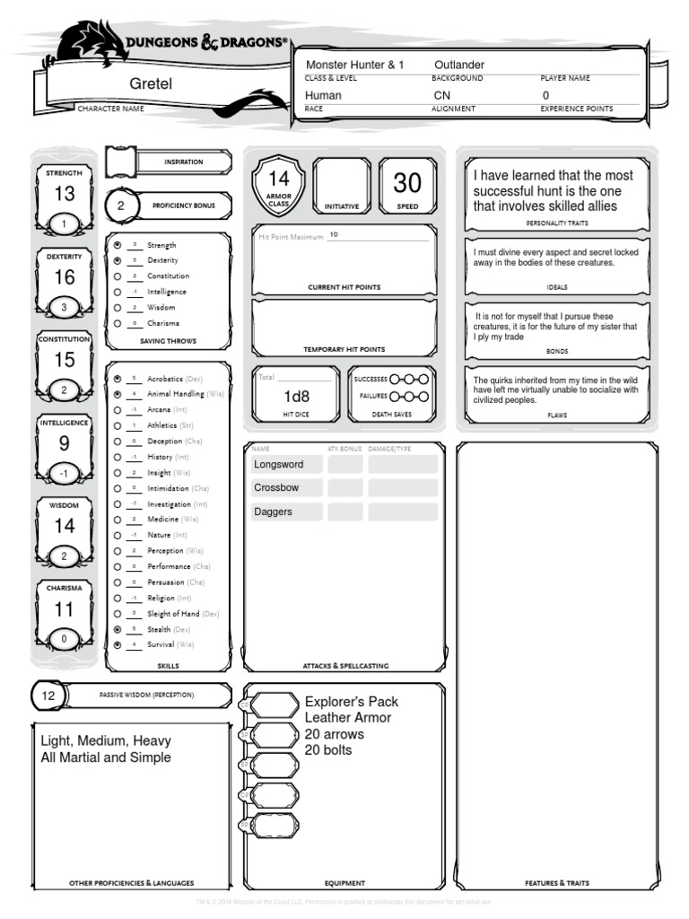 Werewolf Character Sheet