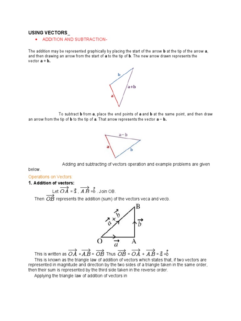 Using Vectors - : Addition and Subtraction | PDF | Scalar (Mathematics ...