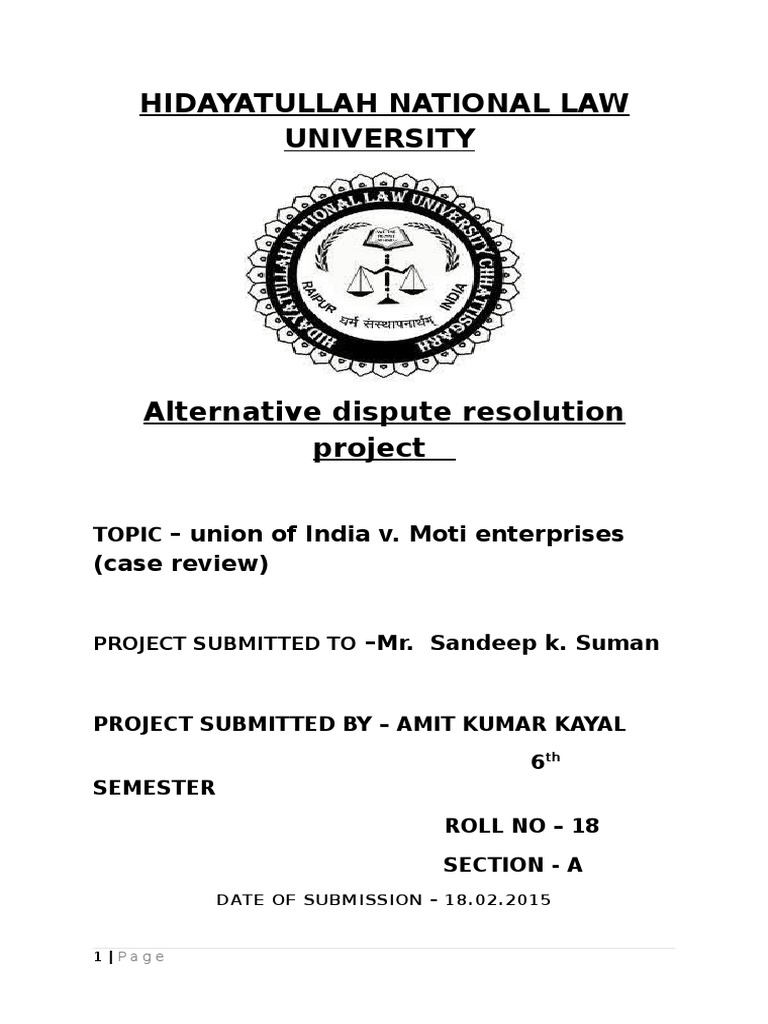 Alternative Dispute Resolution Project | PDF | Arbitration | Case Study