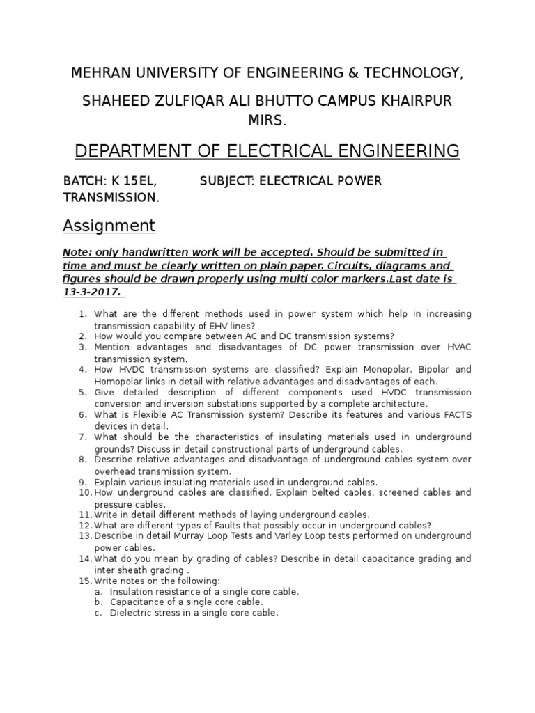 Department of Electrical Engineering: Assignment | PDF