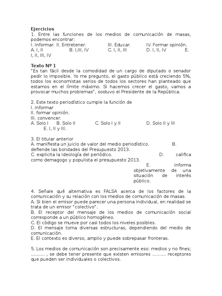 Ejercicios medios de comunicación.docx | Medios de comunicación en masa ...