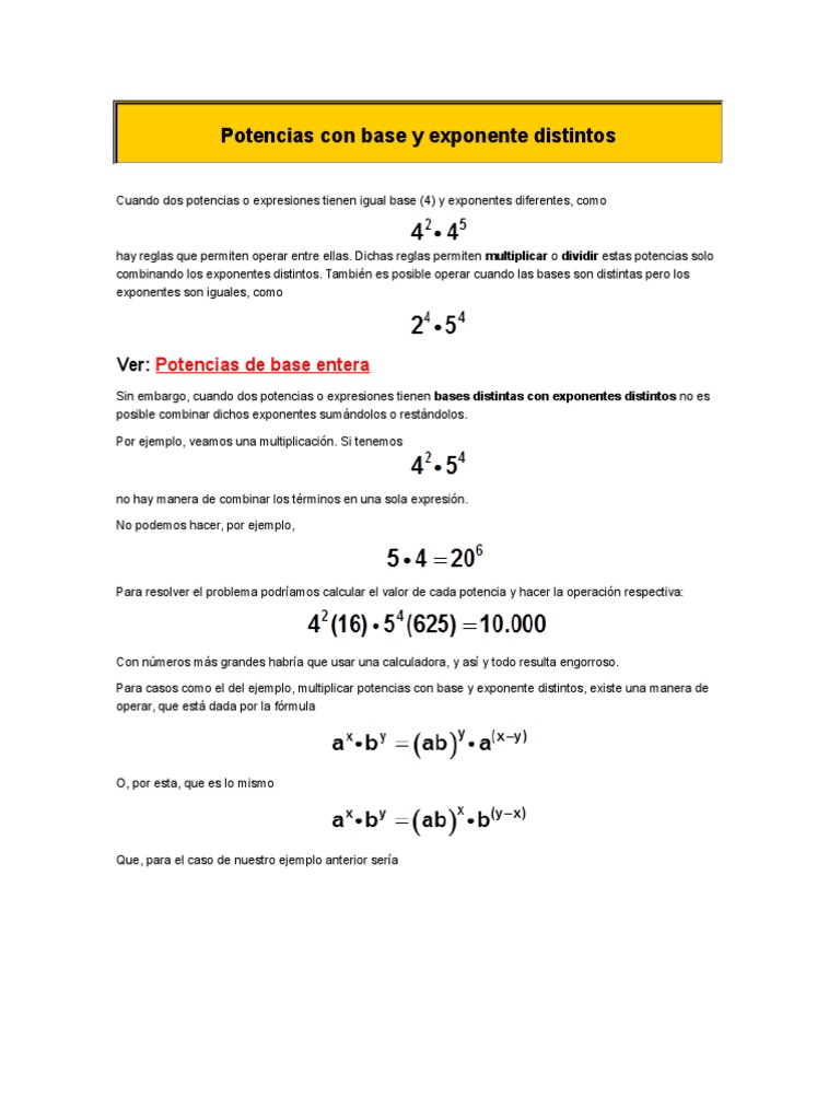 Potencias Con Base y Exponente Distintos10 | PDF | Exponenciación ...
