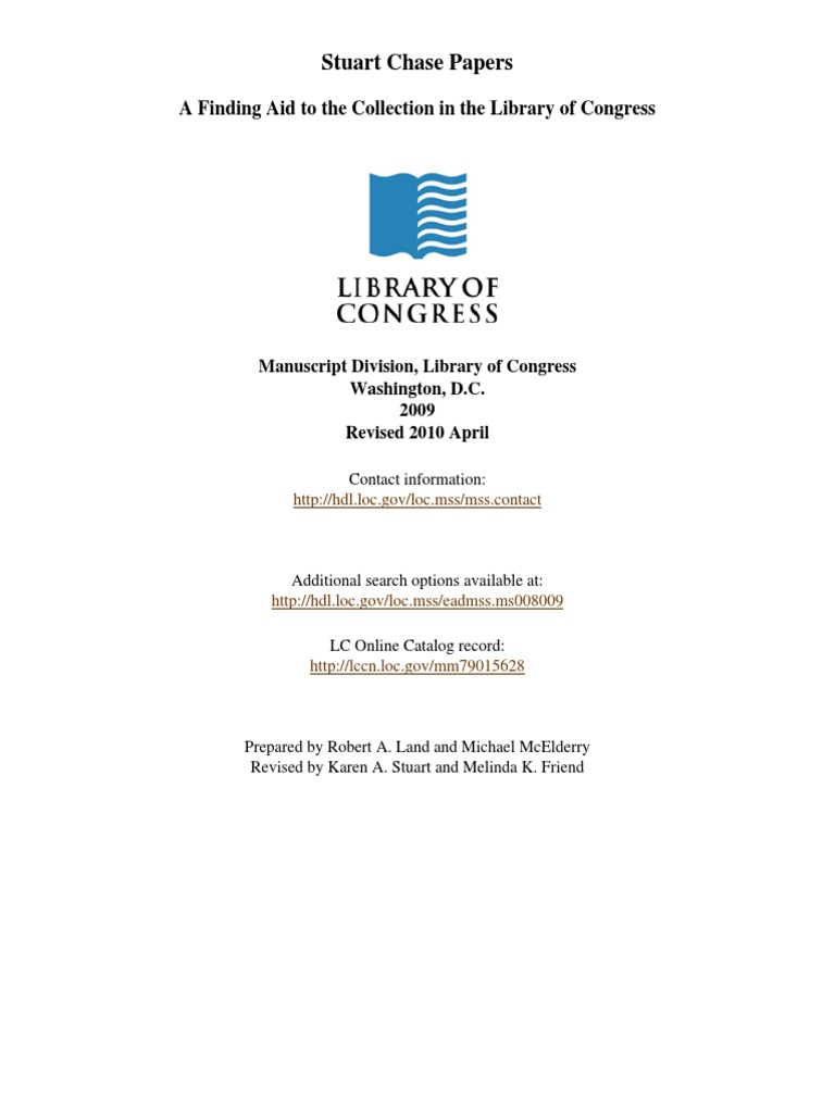 Stuart Chase Papers: A Finding Aid To The Collection in The Library of ...
