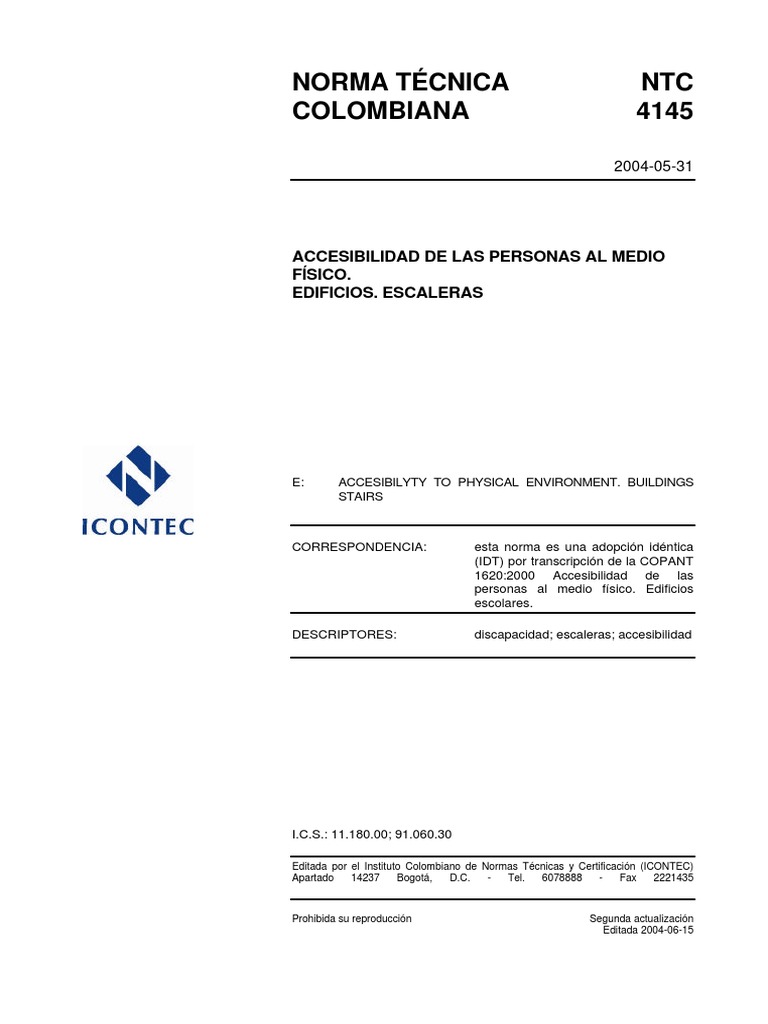 Ntc4145 - Accesibilidad de Las Personas - Edificios y Escaleras | PDF | Science | Tecnología ...