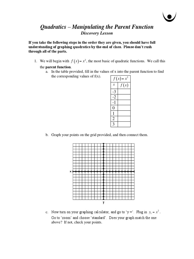 05 Quadratics - Graphing The Parent Function 1 | PDF | Combinatorics ...