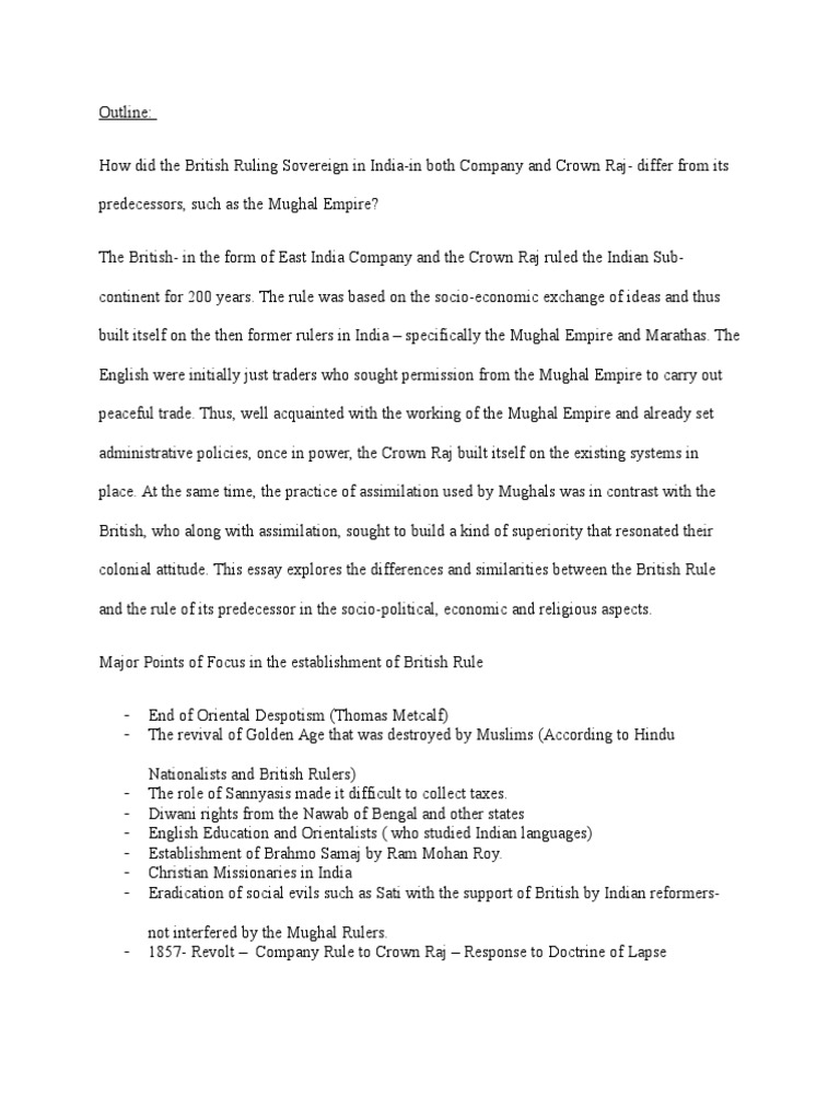 History Essay Outline | PDF | British Raj | Mughal Empire