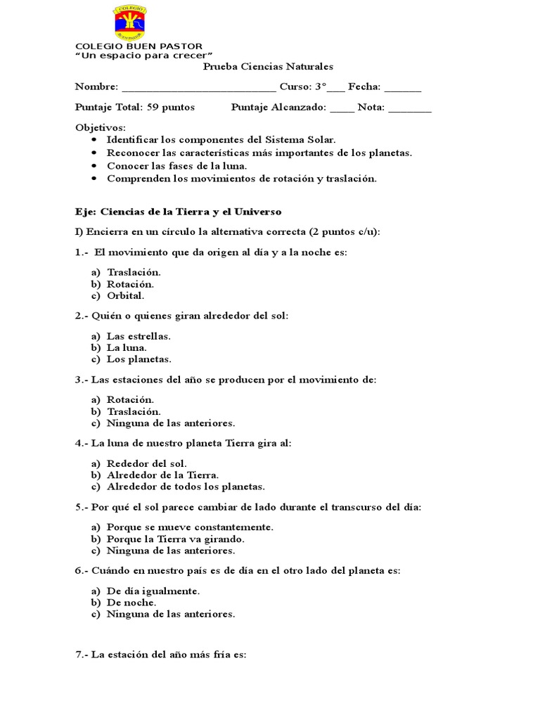 Prueba Del Sistema Solar Teachervision