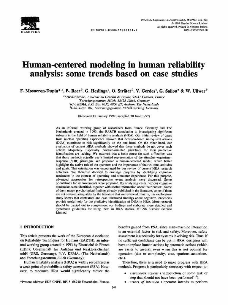 Human-Centered Modeling in Human Reliability Analysis Some Trends Based ...